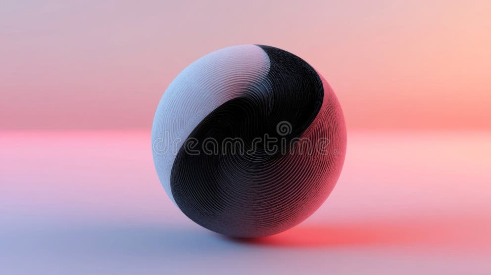 Abstract Yin Yang Sphere 3D Render with Red Pink Gradient Background ...