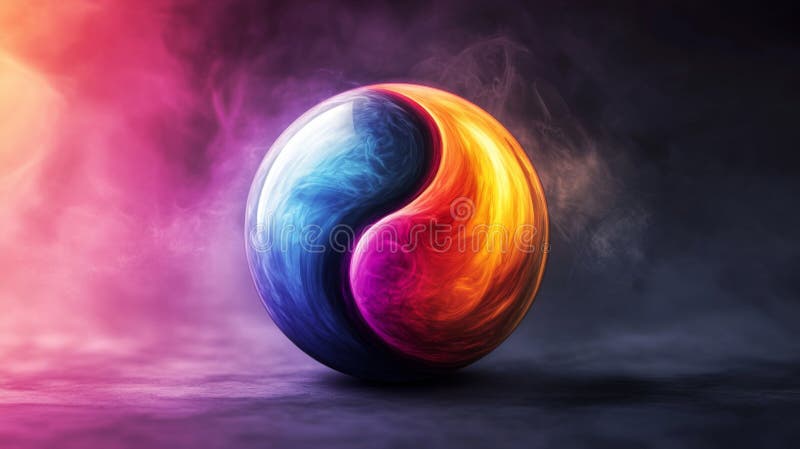 Abstract Yin Yang Sphere with Fire and Ice Stock Illustration ...