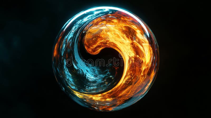 Abstract Yin Yang Sphere with Fire and Water Stock Illustration ...