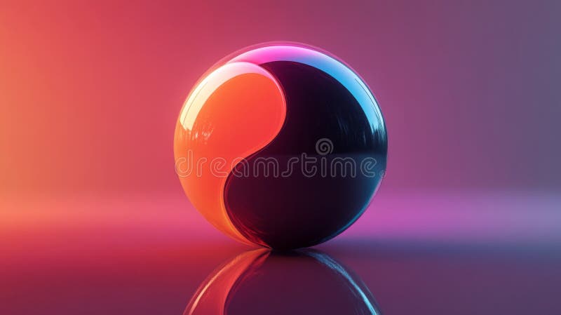 Abstract Yin Yang Sphere with Neon Glow Stock Illustration ...