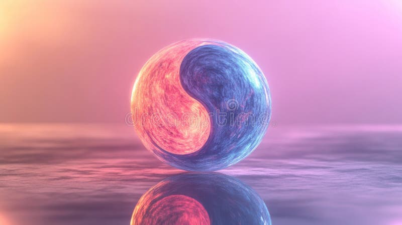 Abstract Yin Yang Sphere with Red and Blue Glow Stock Illustration ...