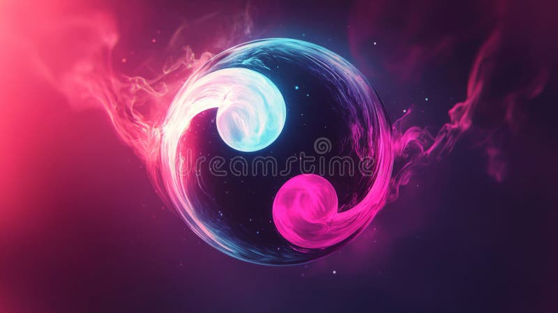 Abstract Yin Yang Symbol with Pink and Blue Glow Stock Illustration ...