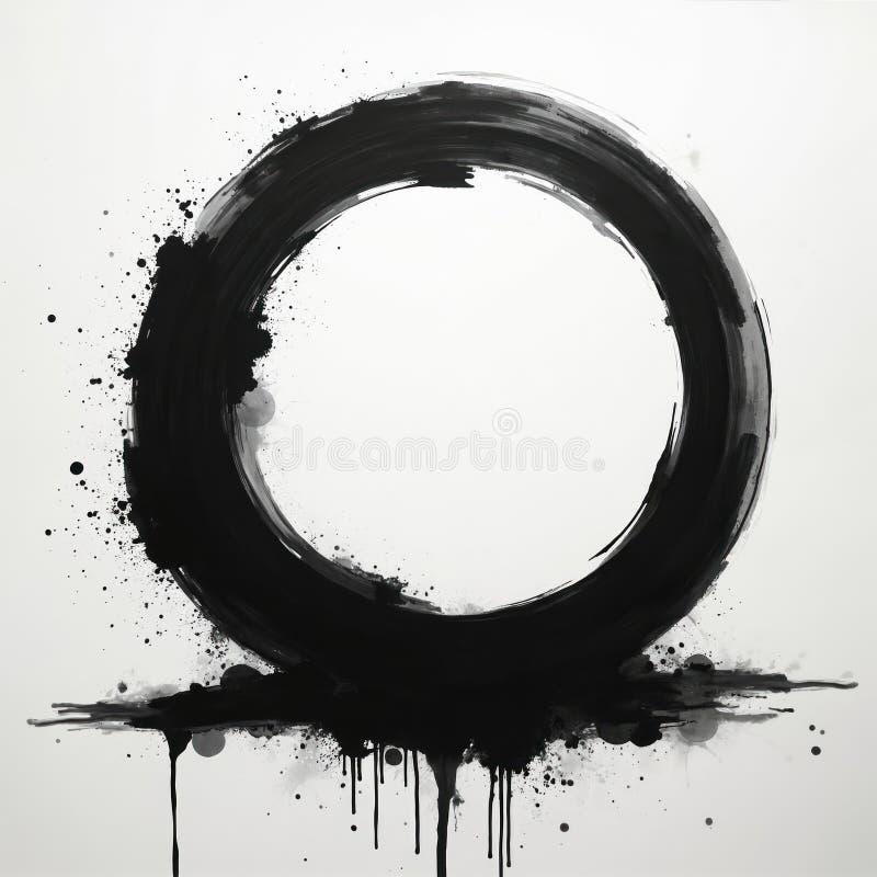 Abstract Zen Circle Design with Black Ink on White Background. Brush ...