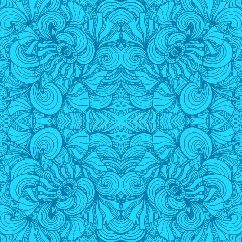 Abstract Zen-doodle Seamless Pattern in Blue Stock Vector ...