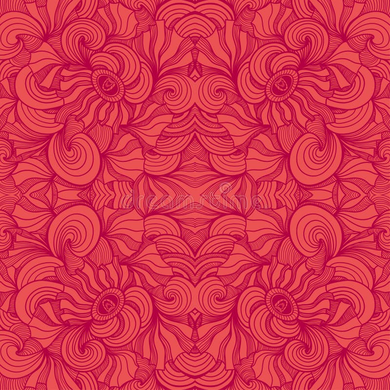 Abstract Zen-doodle Seamless Pattern in Red Stock Vector - Illustration ...