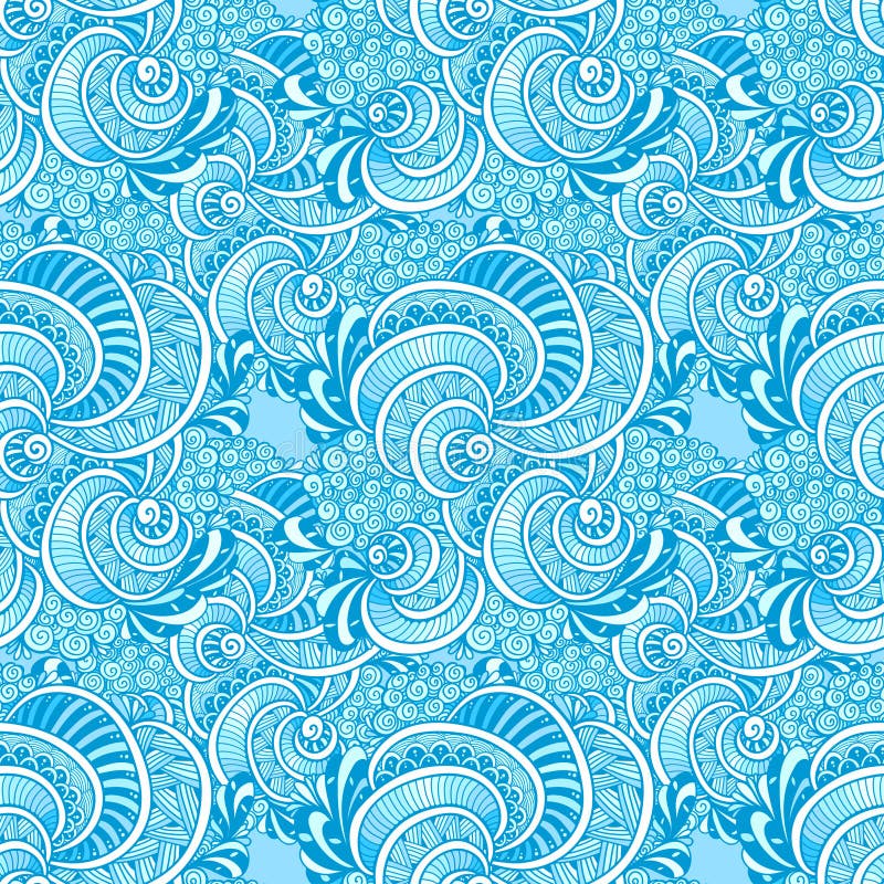 Abstract Zen Tangle Zen Doodle Marine Seamless Pattern Blue Stock ...