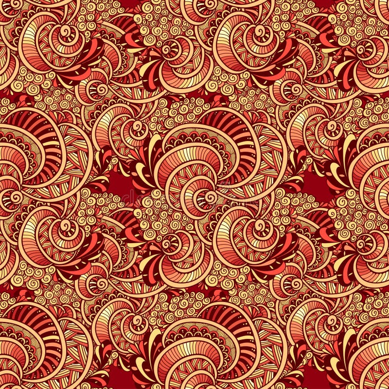 Abstract Zen Tangle Zen Doodle Marine Seamless Pattern Red Gold Stock ...