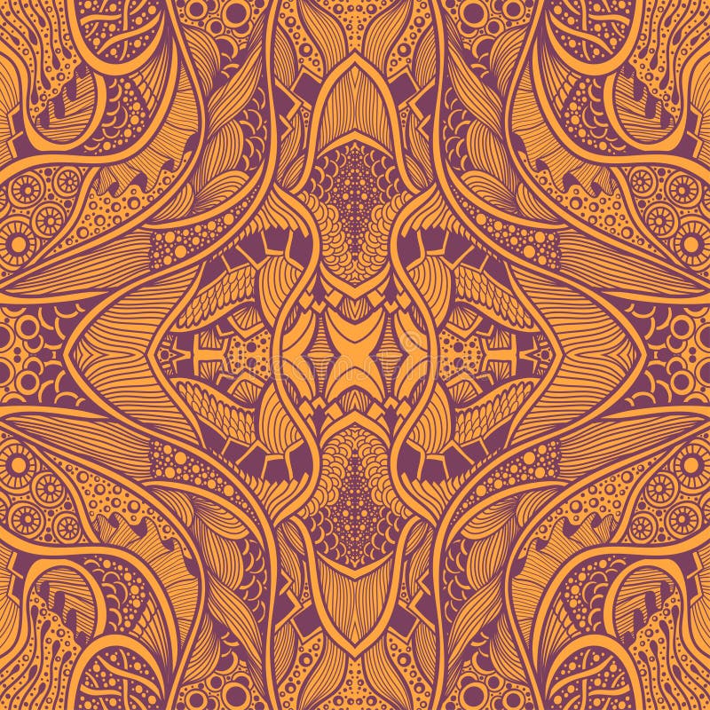 Abstract Zen Tangle Zen Doodle Seamless Pattern in Orange Brown Stock ...