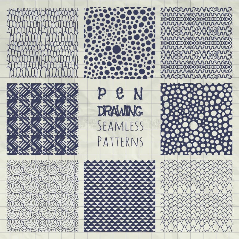 Abstracte Pen Drawing Seamless Background Patterns-Reeks Vector ...