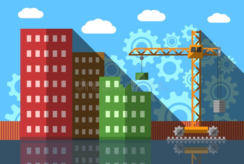 Abstracte Vector Van Het Flatgebouw De in Aanbouw Vlakke Ontwerp Vector ...