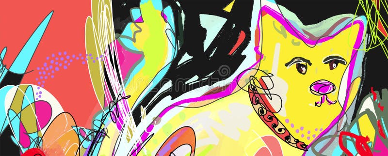 Abstraction Artwork of Yellow Cat, Contemporary Modern Art Vector ...