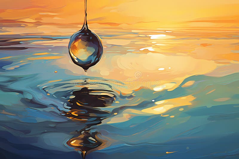 Abstraction with a Drop of Water and Sunset. Oil Painting in ...
