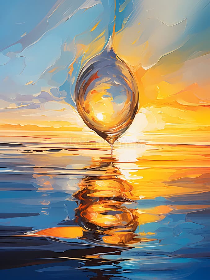 Abstraction with a Drop of Water and Sunset. Oil Painting in ...