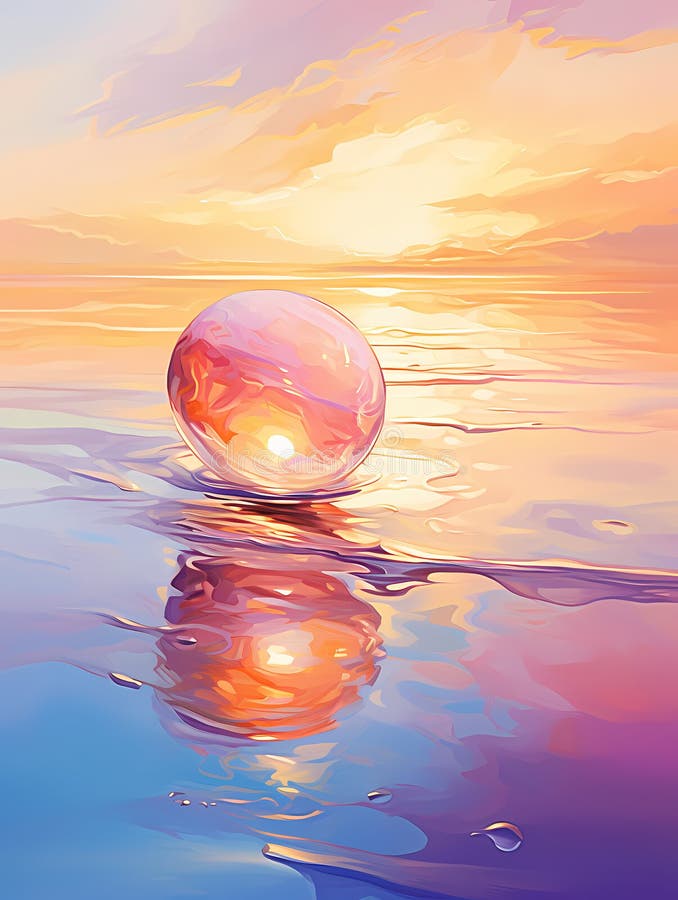 Abstraction with a Drop of Water and Sunset. Oil Painting in ...