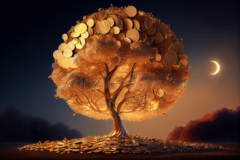 Abstraction Golden Tree from Coins. Generative AI, Generative, AI Stock Illustration ...