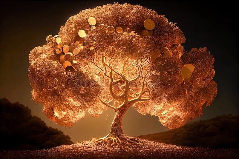 Abstraction Golden Tree from Coins. Generative AI, Generative, AI Stock Illustration ...