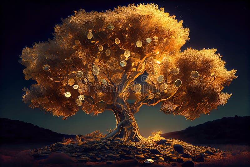 Abstraction Golden Tree from Coins. Generative AI, Generative, AI Stock Illustration ...