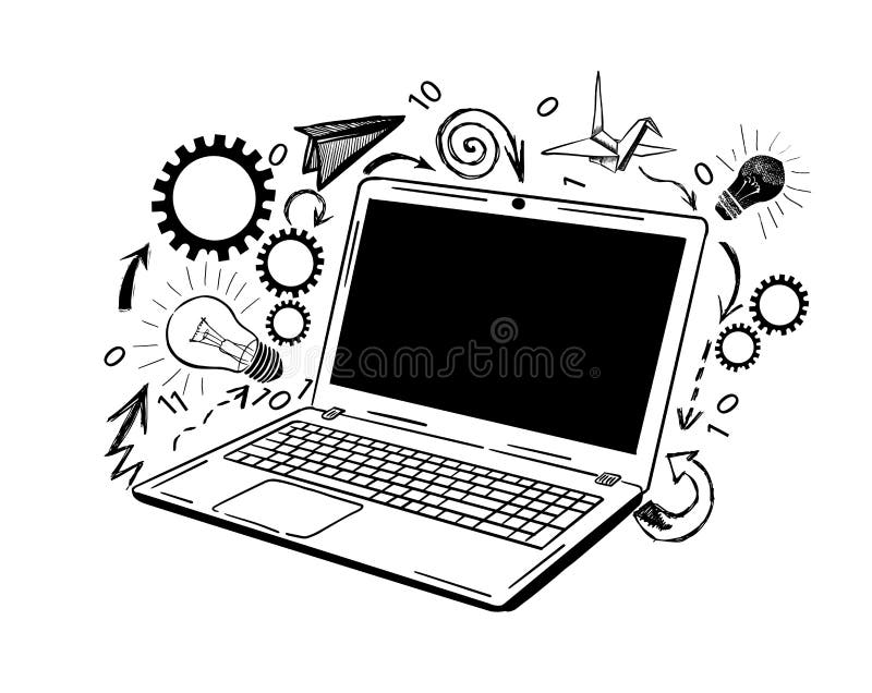Abstraction Laptop with Gears. Vector Illustration Stock Vector ...