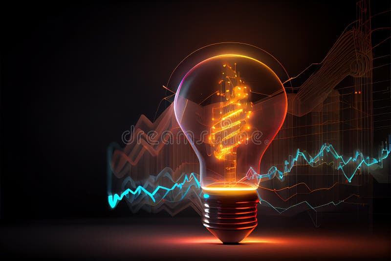 Abstraction a Lit Light Bulb and a Graph of Stock Indices. Symbol of ...