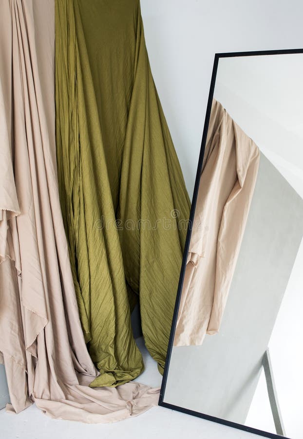Abstraction with Mirror and Fabrics, Curtains or Background Stock Image ...