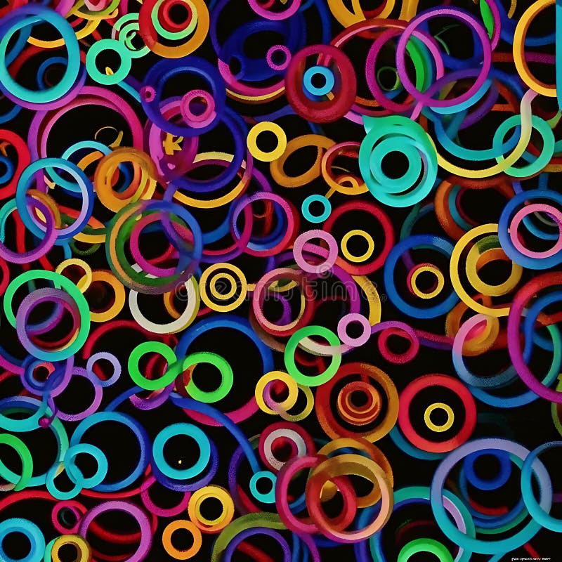 Abstraction, Multi-colored Rings of Different Sizes on a Black ...