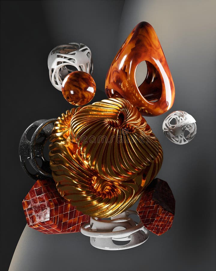 Abstraction Render, 3d Illustration, Geometric Shapes Concept Stock ...