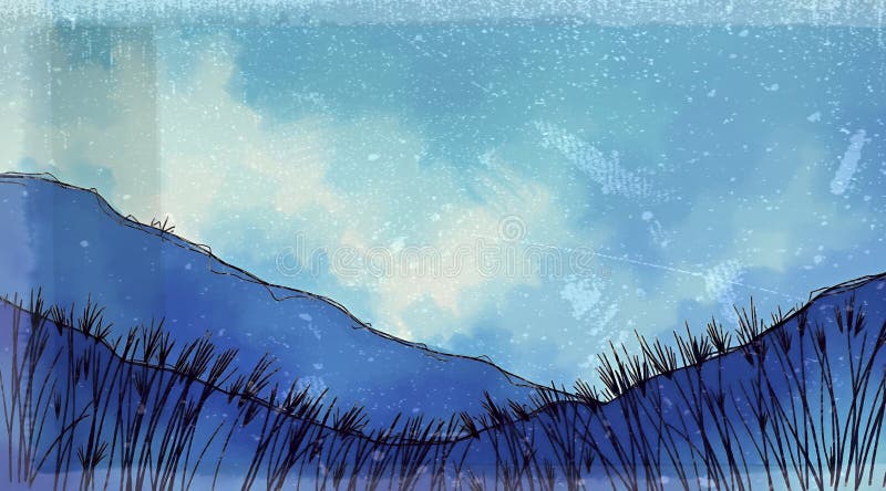 Abstractly Depicted Landscape of Blue Hills and Sky. Stock Illustration ...