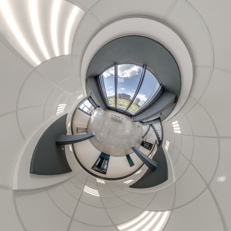 Abstractly Twisted into a Spherical 360 Panorama Interior of a Modern ...