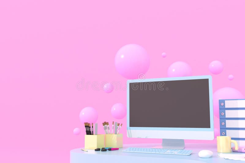 Abstractof Laptop Computer Mock Up Pink Color Background. 3d Render ...