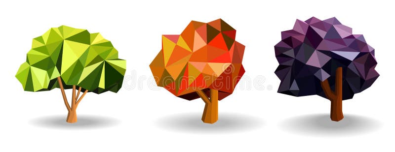 Abstracts Tree Polygon Icons Set Stock Vector - Illustration of group ...