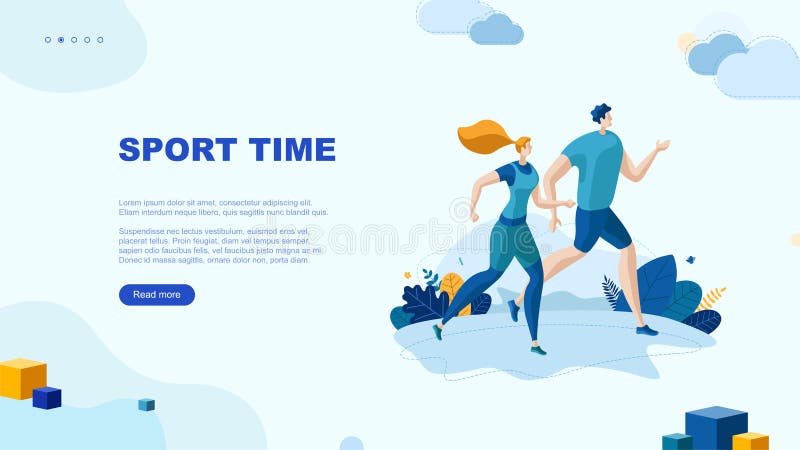 Sport Time Page Concept. Running Man and Woman Stock Vector ...
