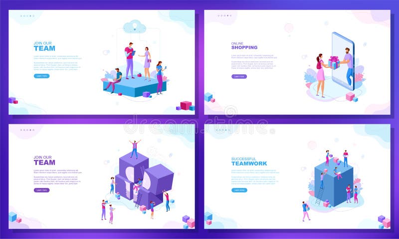 Join Our Team. Online Shopping. Successful Teamwork. Set of Web Page ...