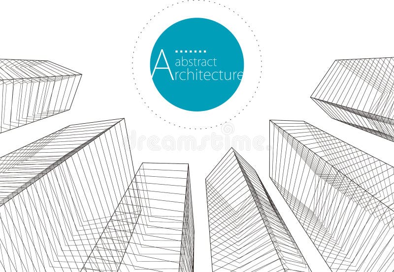 3D Illustration Abstract Architecture Building Black and White Line ...