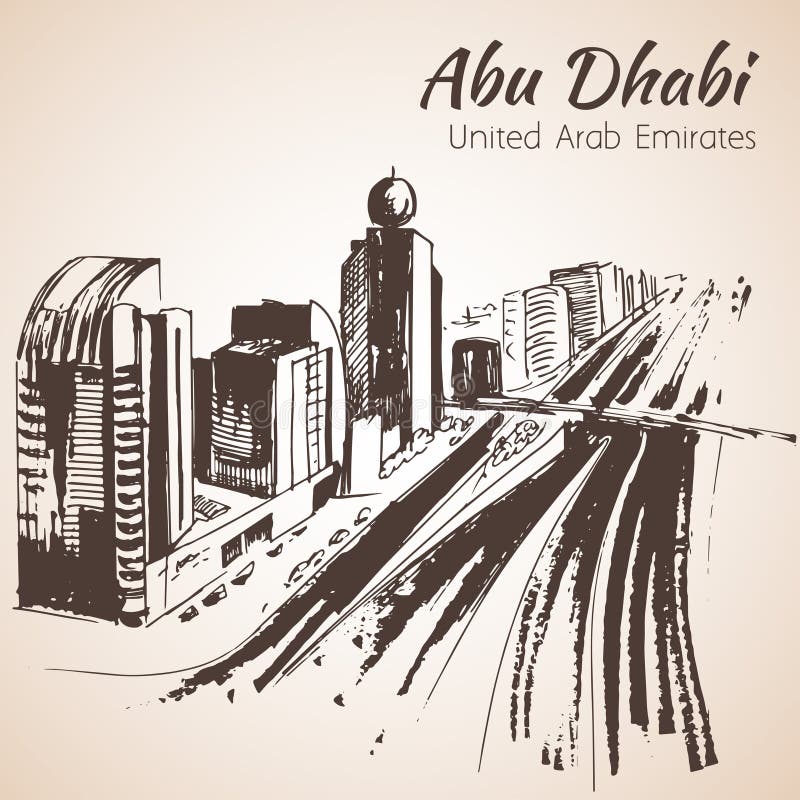 Abu Dhabi Cityscape Sketch - UAE. Stock Vector - Illustration of ...