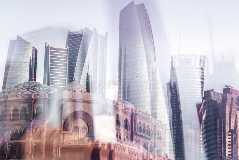 Abu Dhabi Downtown Creative Collage of Iconic Buildings Stock Image ...