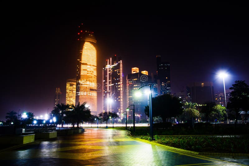 Abu Dhabi Cityscape View from Corniche at Night Stock Image - Image of ...