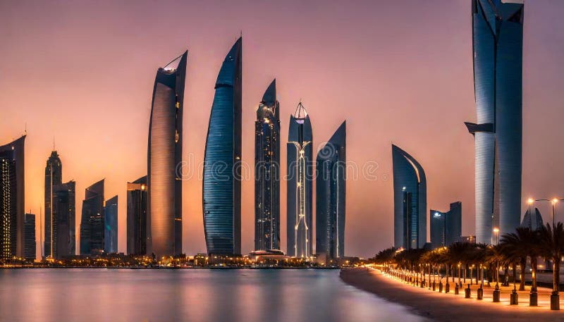 Abu Dhabi Skyline Corniche at Stock Illustration - Illustration of ...