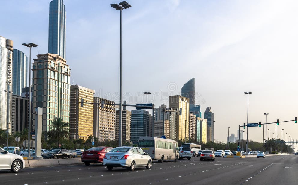 Abu Dhabi, UAE - March 31. 2019. Sultan Bin Zayed the First Street ...