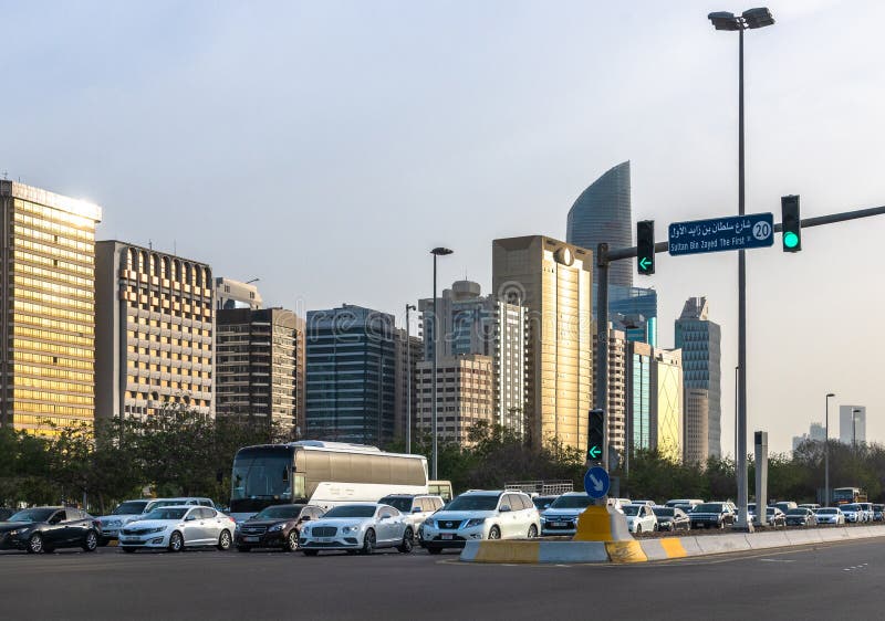 Abu Dhabi, UAE - March 31. 2019. Sultan Bin Zayed the First Street ...