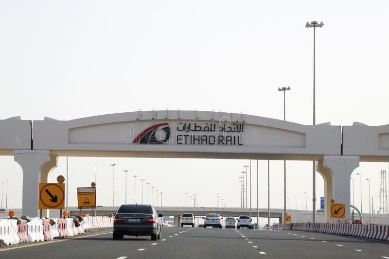 Abu Dhabi, United Arab Emirates - April 12, 2023 Etihad Rail, the First ... Abu Dhabi, United Arab Emirates - April 12, 2023 Etihad Rail, the First ...
