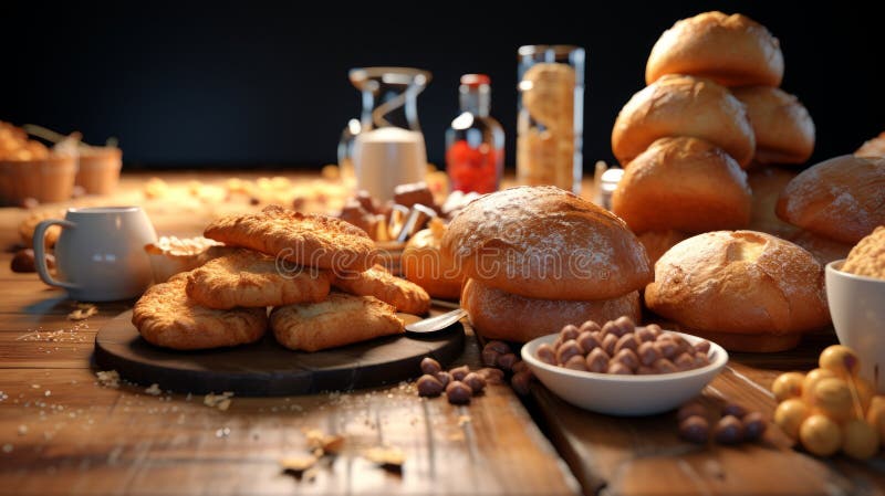 Abundance of Bread on a Wooden Table. Generative AI. Stock Photo ...