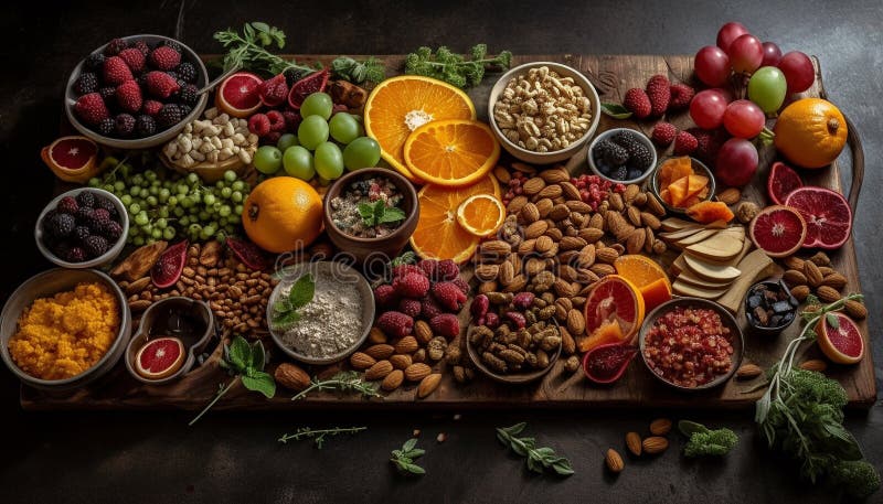 Abundance of Healthy Food on Rustic Wooden Table Generated by AI Stock ...