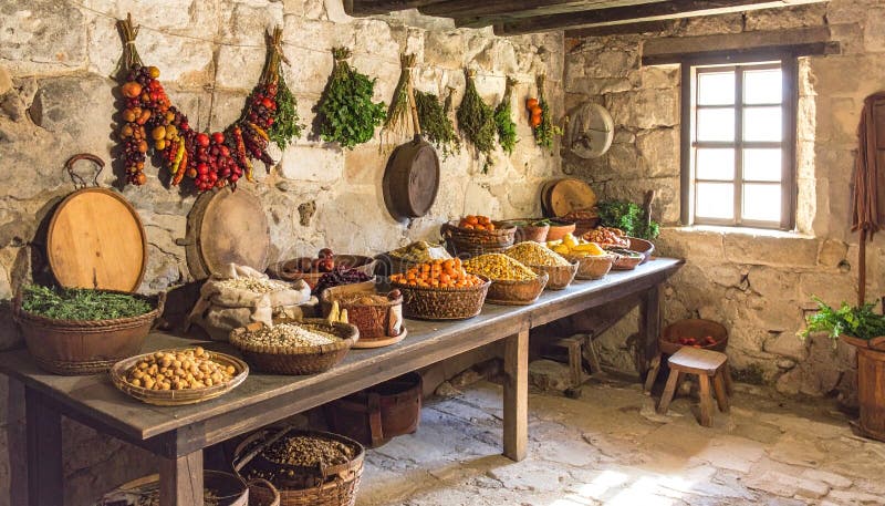 Abundance of Provisions: Rustic Feast Display, Culinary Delights Await ...