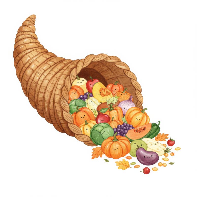 Abundant Autumn Harvest in a Cornucopia Stock Illustration ...