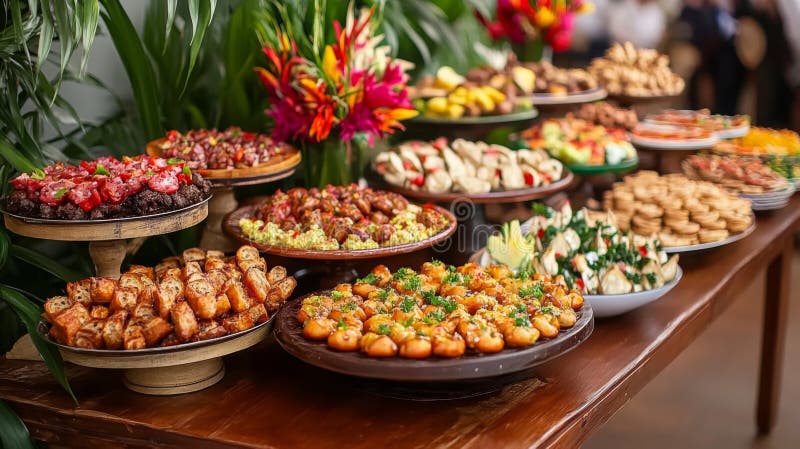 Abundant Buffet Table Displaying Varied Appetizers and Snacks Stock ...