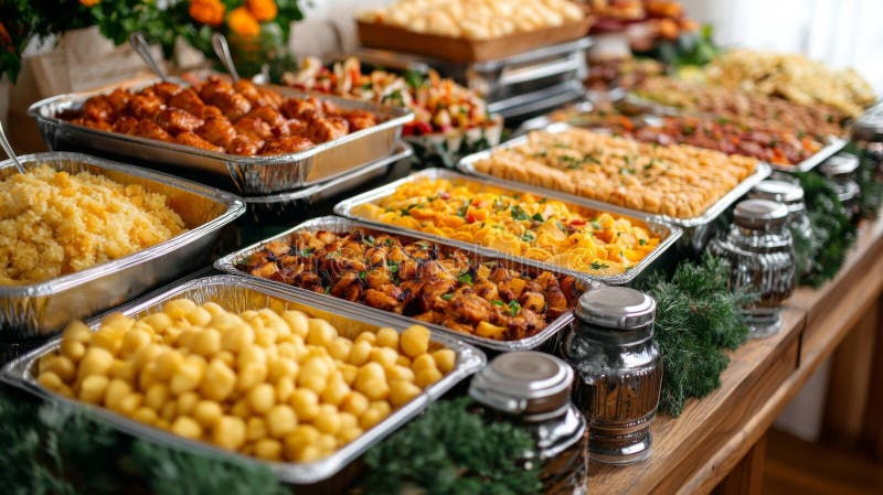 Abundant Buffet Table with Various Food Dishes Stock Illustration ...