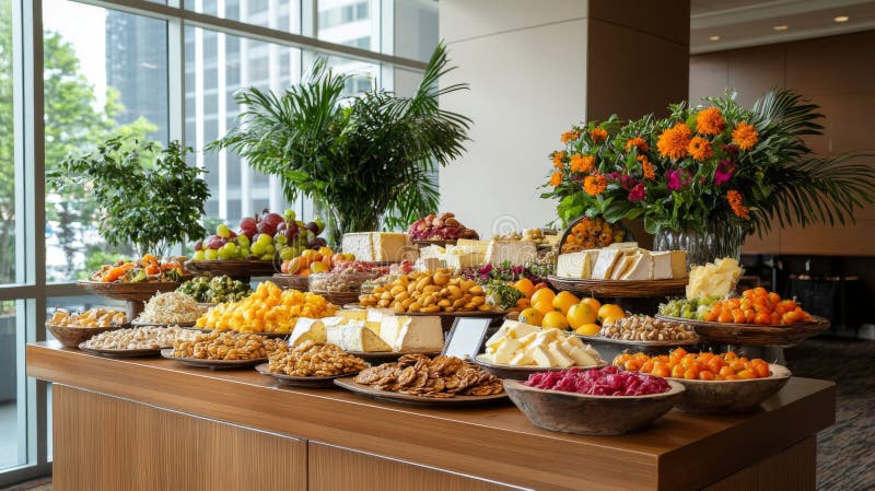 Abundant Cheese and Fruit Platter Buffet Display Stock Illustration ...