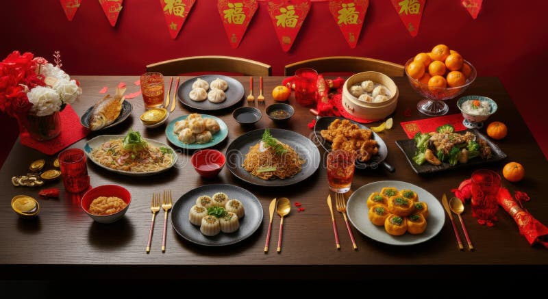 Abundant Chinese New Year Feast Stock Illustration - Illustration of ...