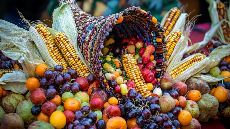 Abundant Cornucopia Overflowing with Colorful Fruits, Vegetables, and ...