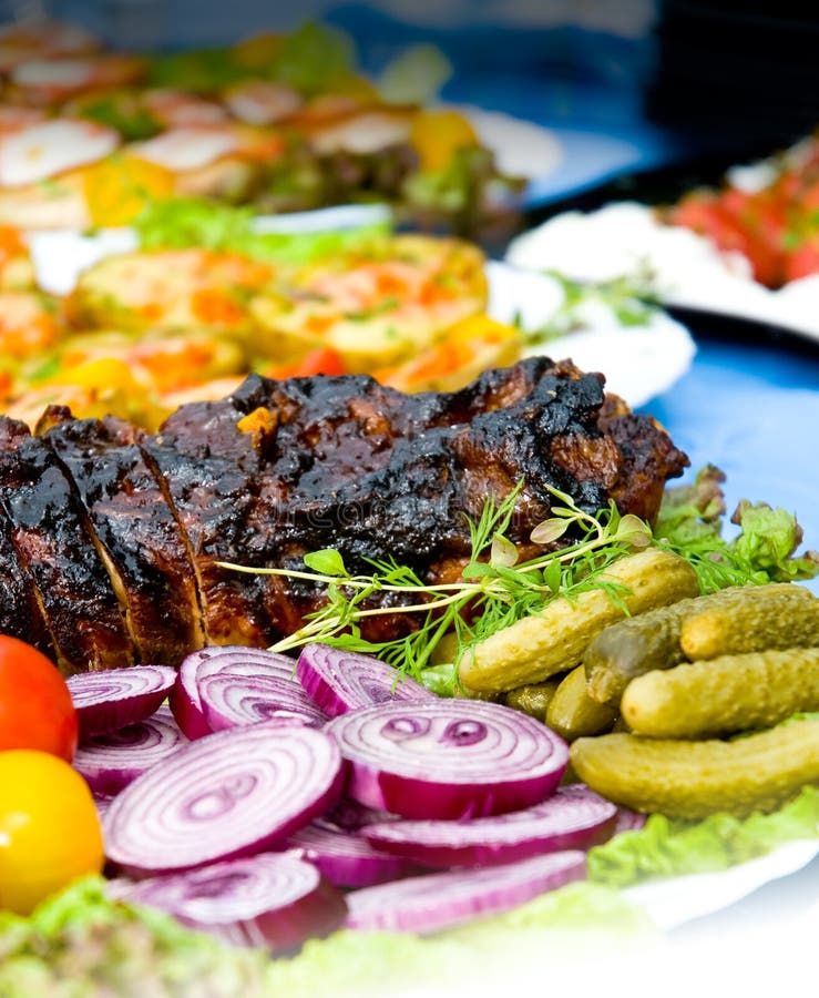 Abundant dinner table stock image. Image of roat, grilled - 14677569